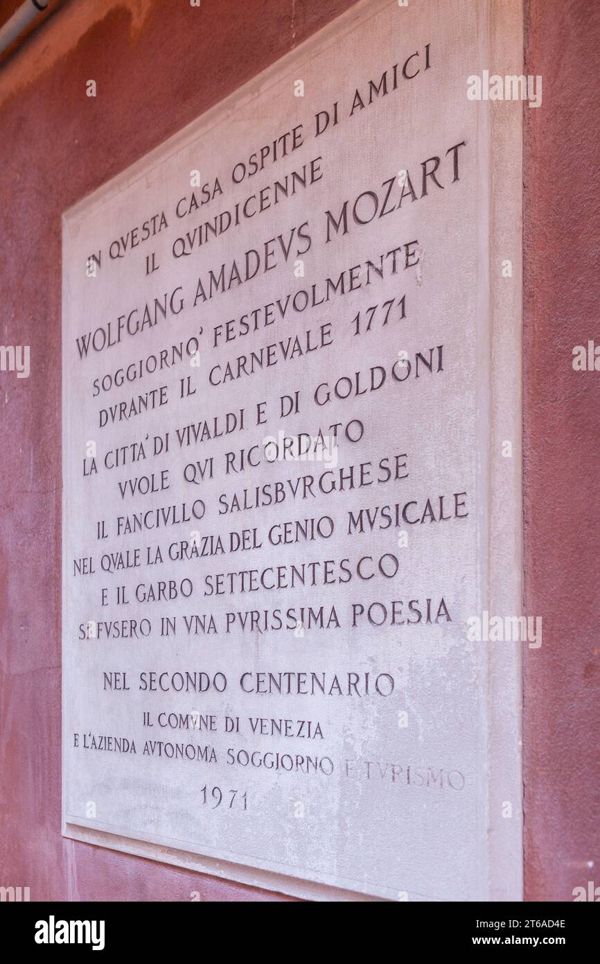 Commemorative plaque indicating that Wolfgang Amadeus Mozart was at the ...