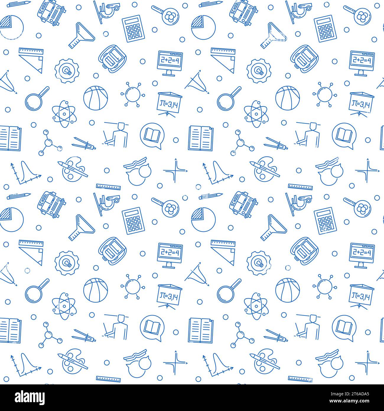 Seamless pattern with School blue linear icons - back to school vector ...