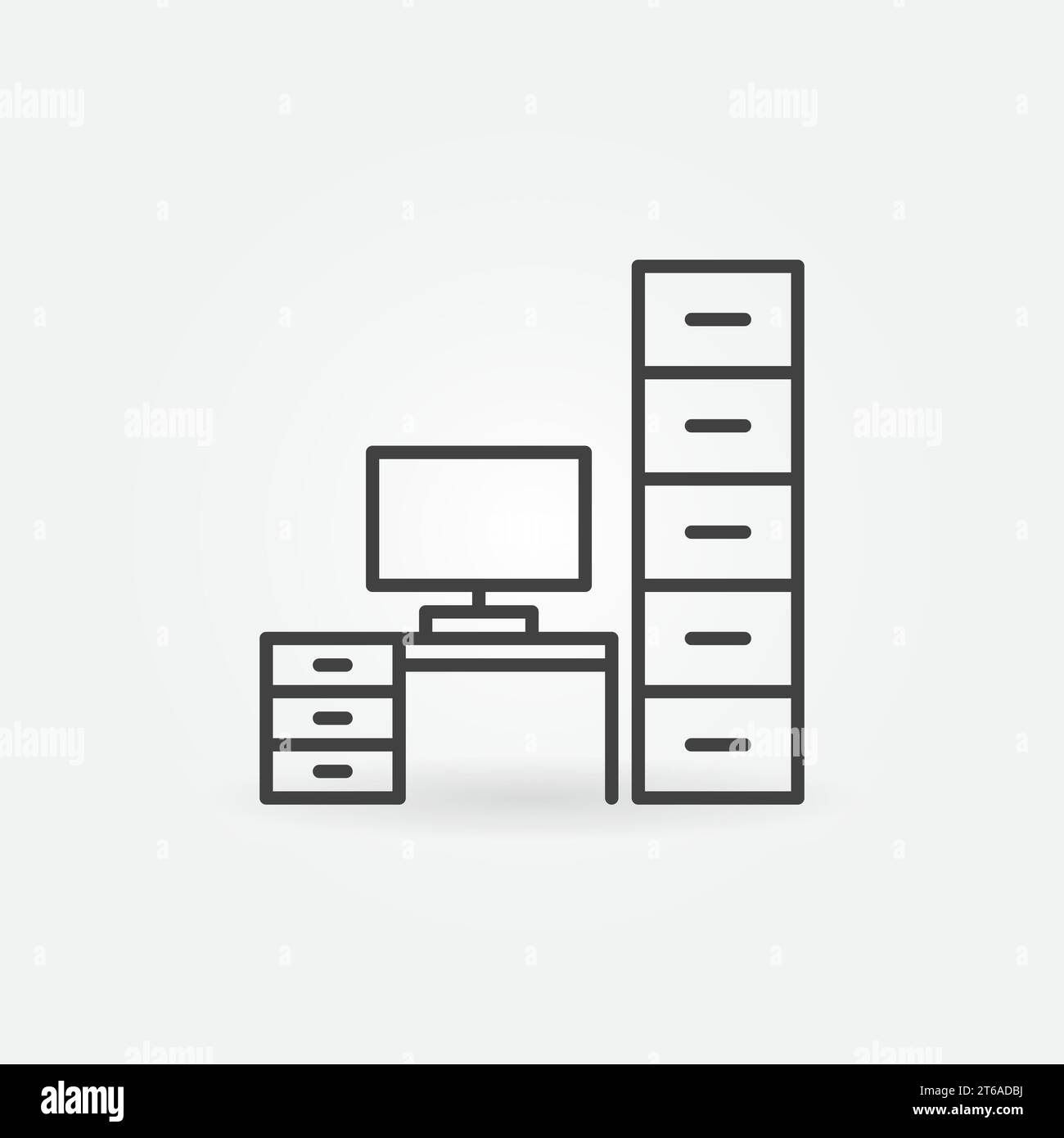 Workplace line icon. Table with Computer outline vector concept symbol ...