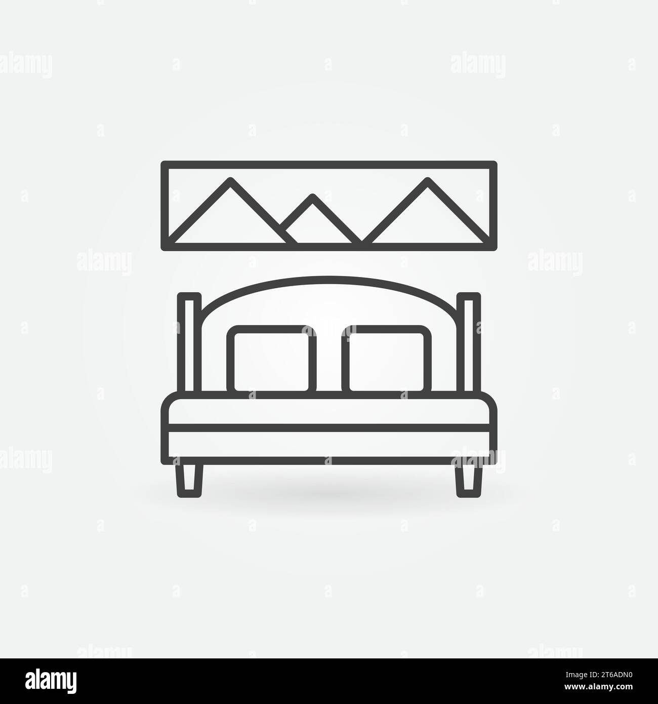 Double Bed and Picture above vector concept icon or sign in outline ...