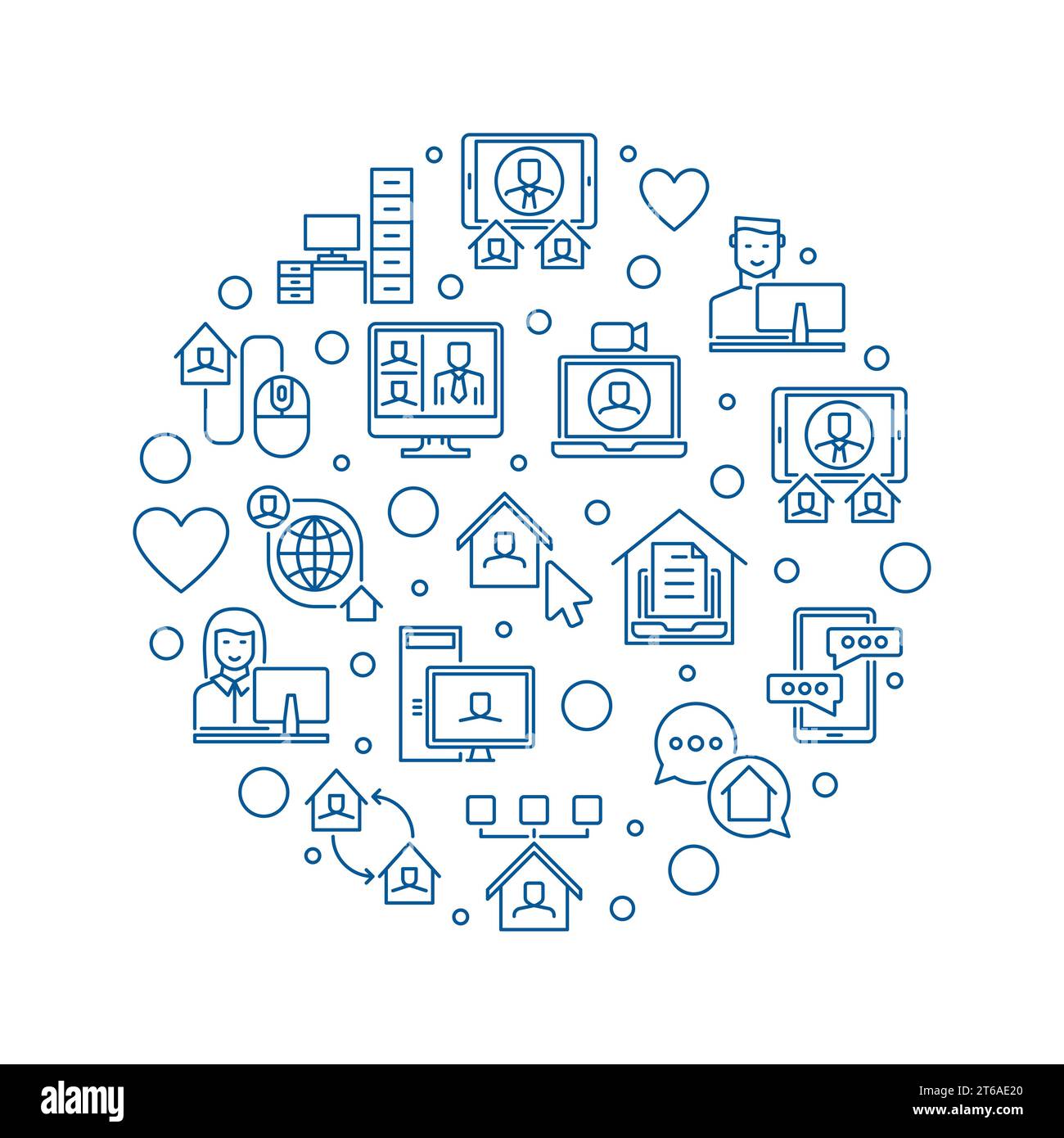 Freelance and Remote Work vector thin line concept round minimal ...