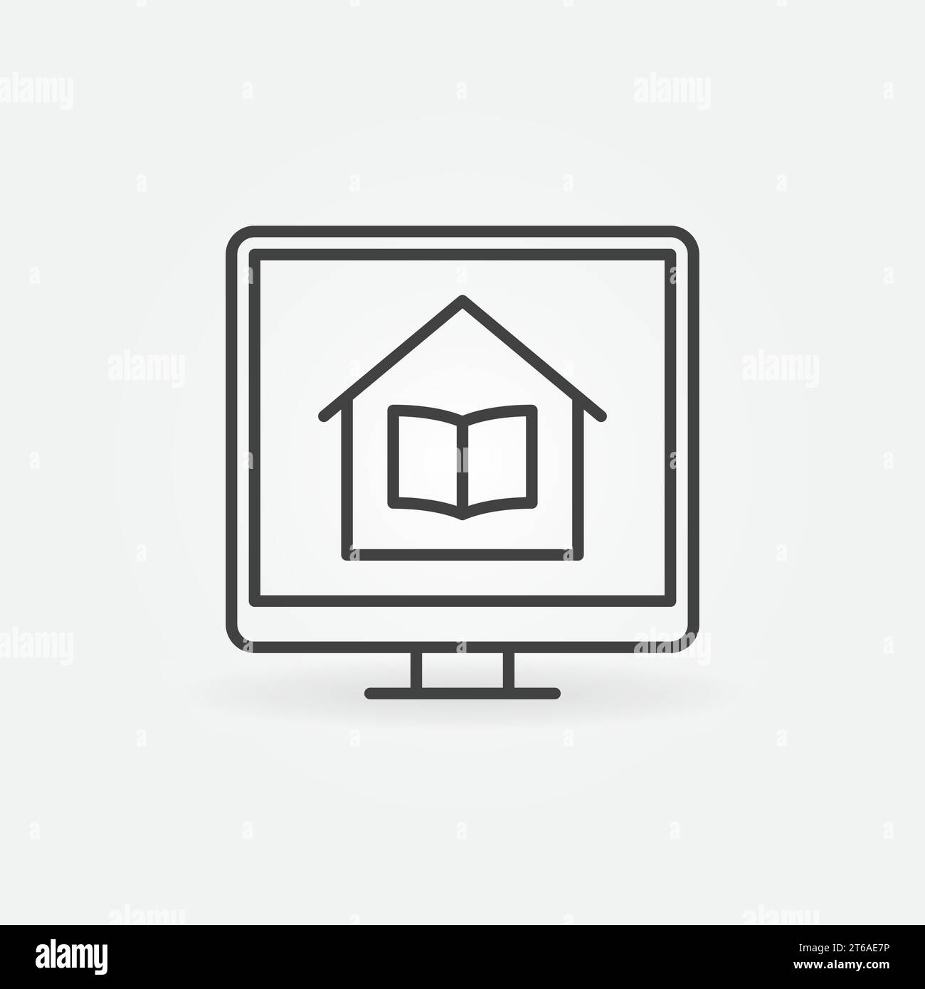 House with Book on Computer Screen outline icon. Homeschooling vector ...