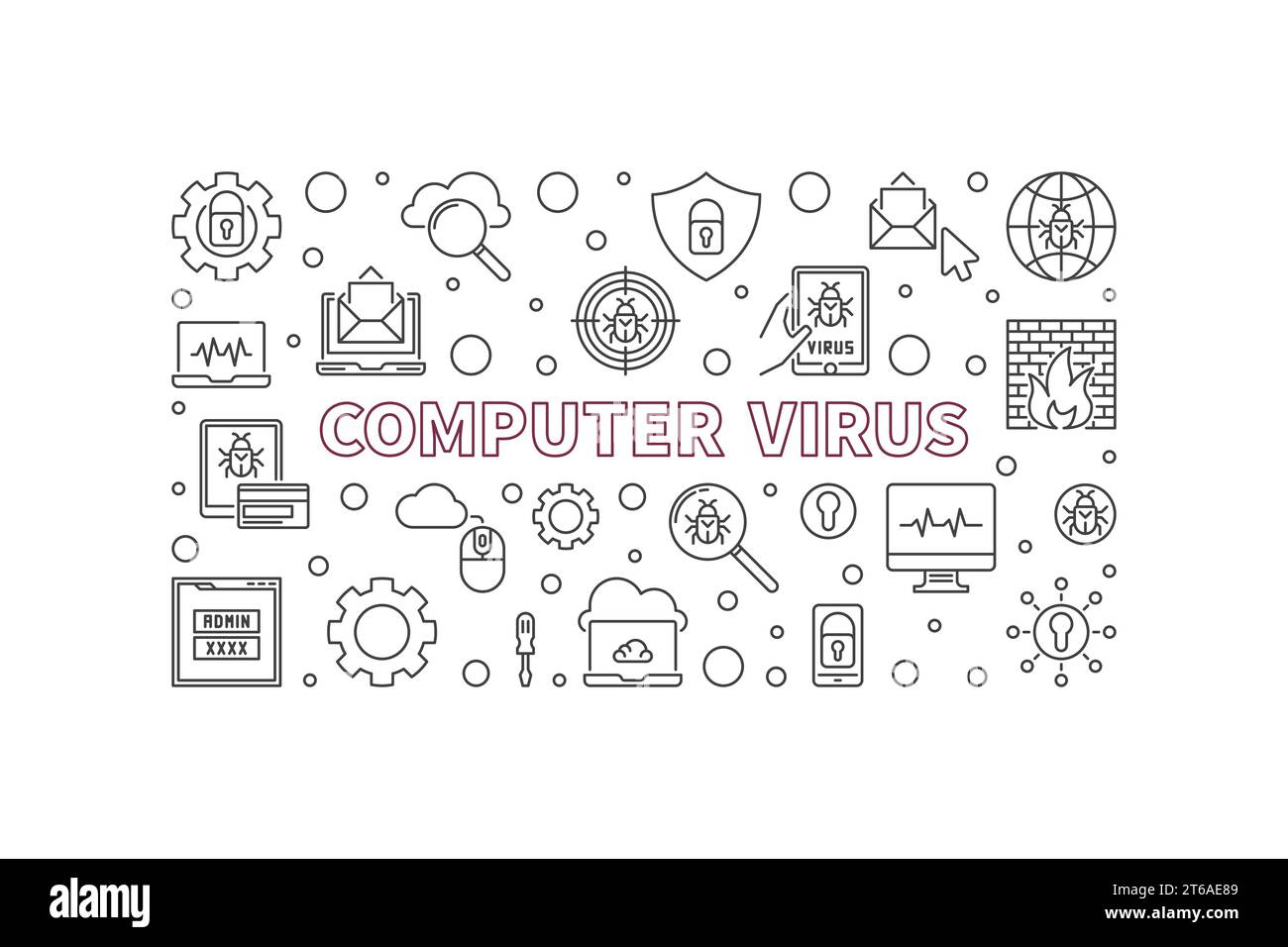 Vector Computer Virus concept horizontal banner or illustration in ...