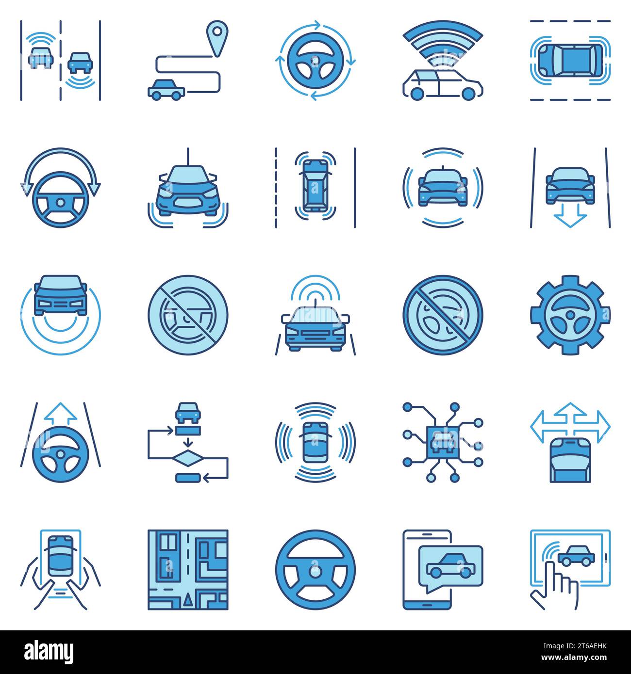 Autonomous Vehicle AV colored icons collection - vector Robo-Car and ...