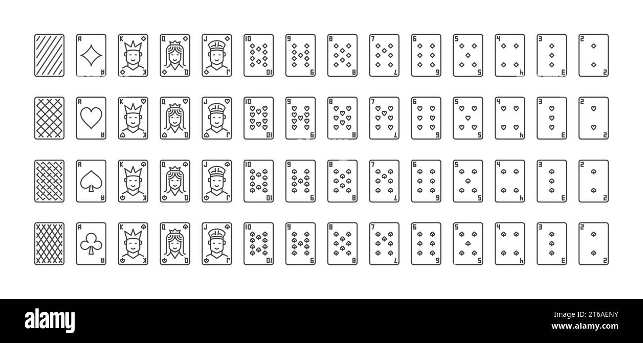 Playing Cards outline icons set - vector collection of linear Poker ...