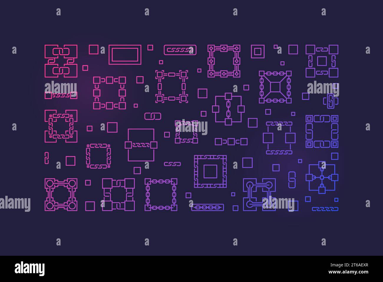 Blockchain Technology vector concept horizontal colored outline ...