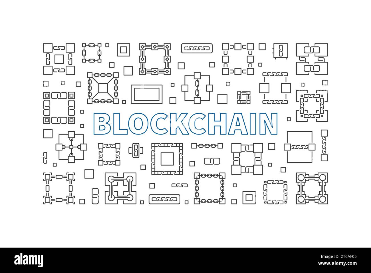 Blockchain Technology concept minimal horizontal banner or vector outline illustration Stock ...