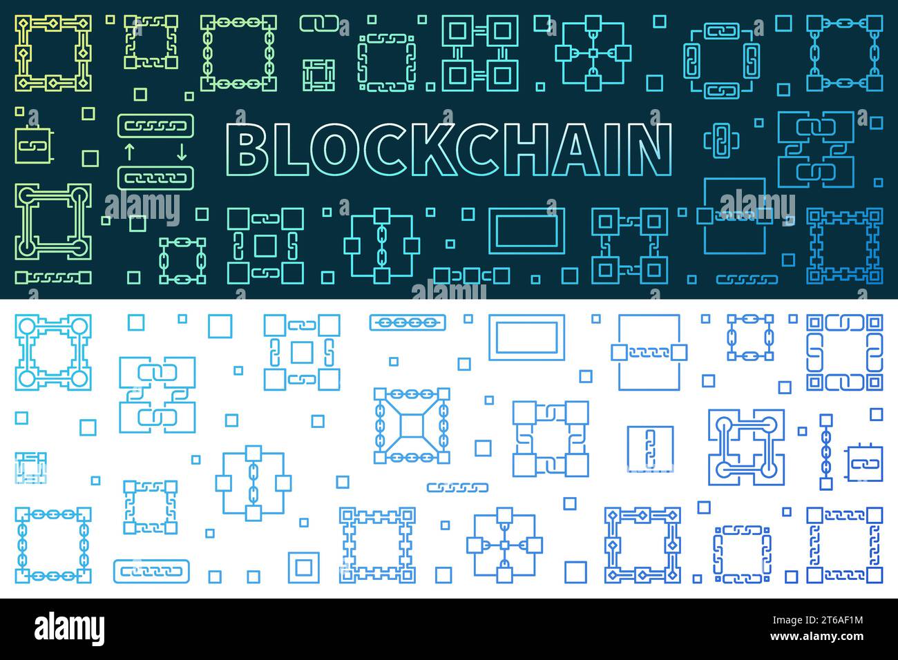 Set of 2 Block Chain Technology vector concept horizontal colored line ...
