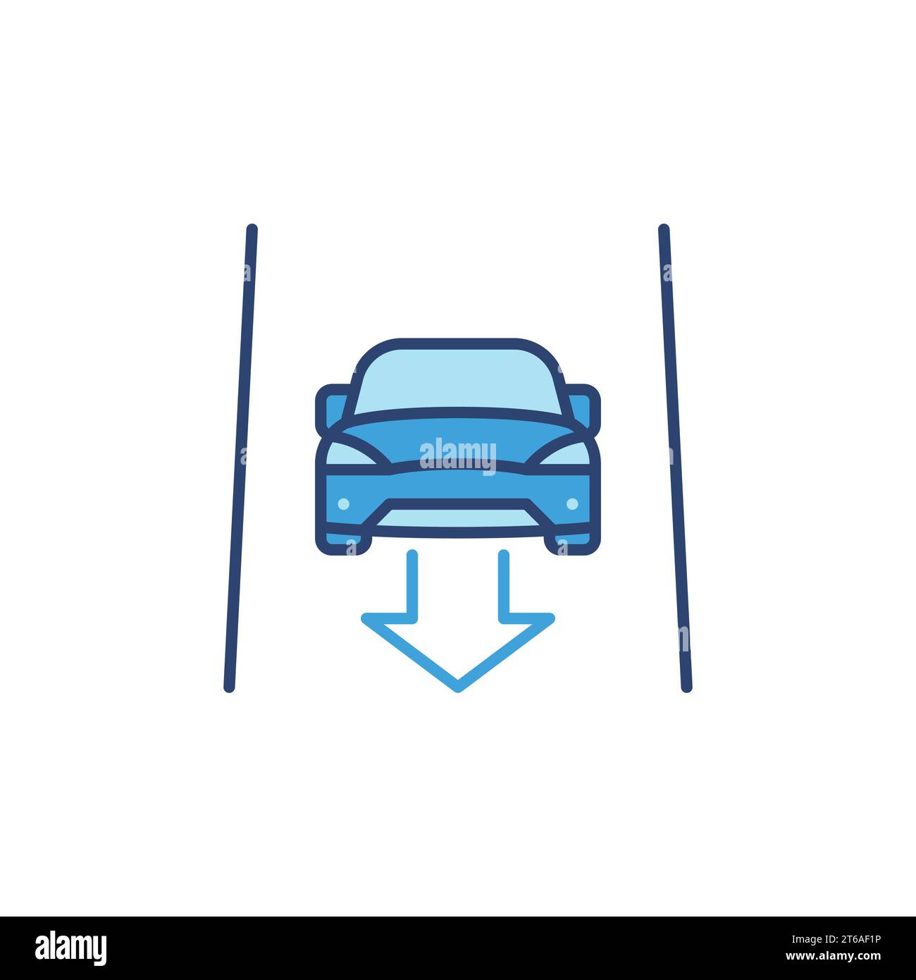Driverless Car with Arrow on the Street vector blue concept icon or ...