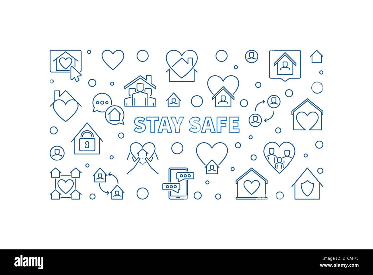Stay Safe outline concept banner. Vector horizontal linear illustration ...