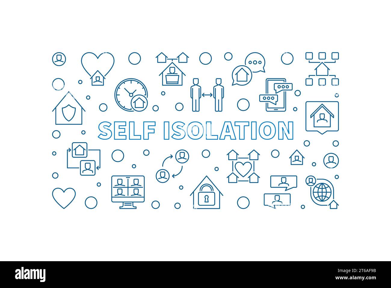 Self Isolation vector concept outline horizontal illustration or banner ...
