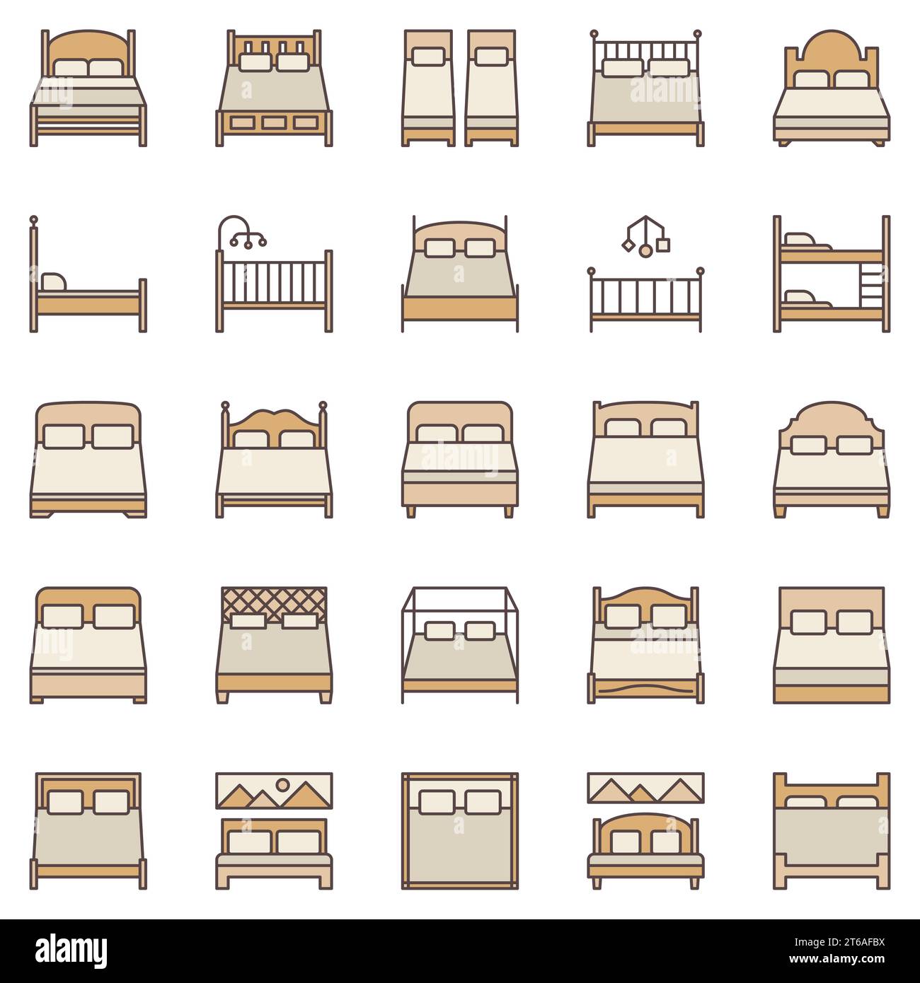 Bed colored icons collection. Vector Single and Double Beds modern symbols set Stock Vector ...