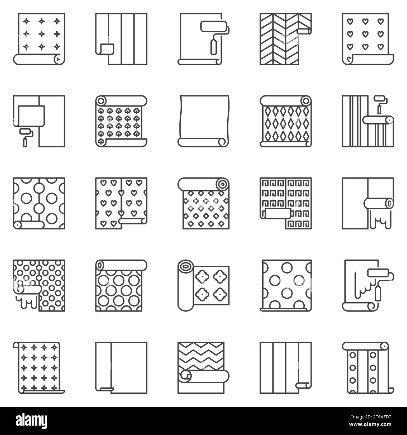 Wallpaper outline icons set. Vector paperhangings and wall paper rolls ...