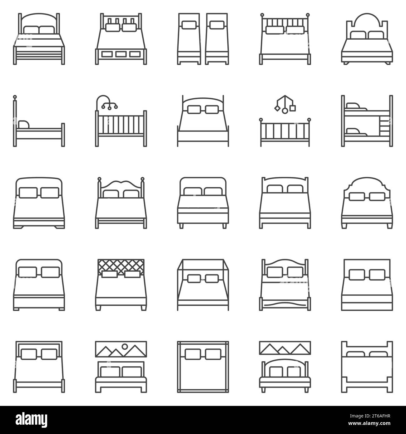 Bed outline icons set - vector Double and Single Beds concept symbols ...
