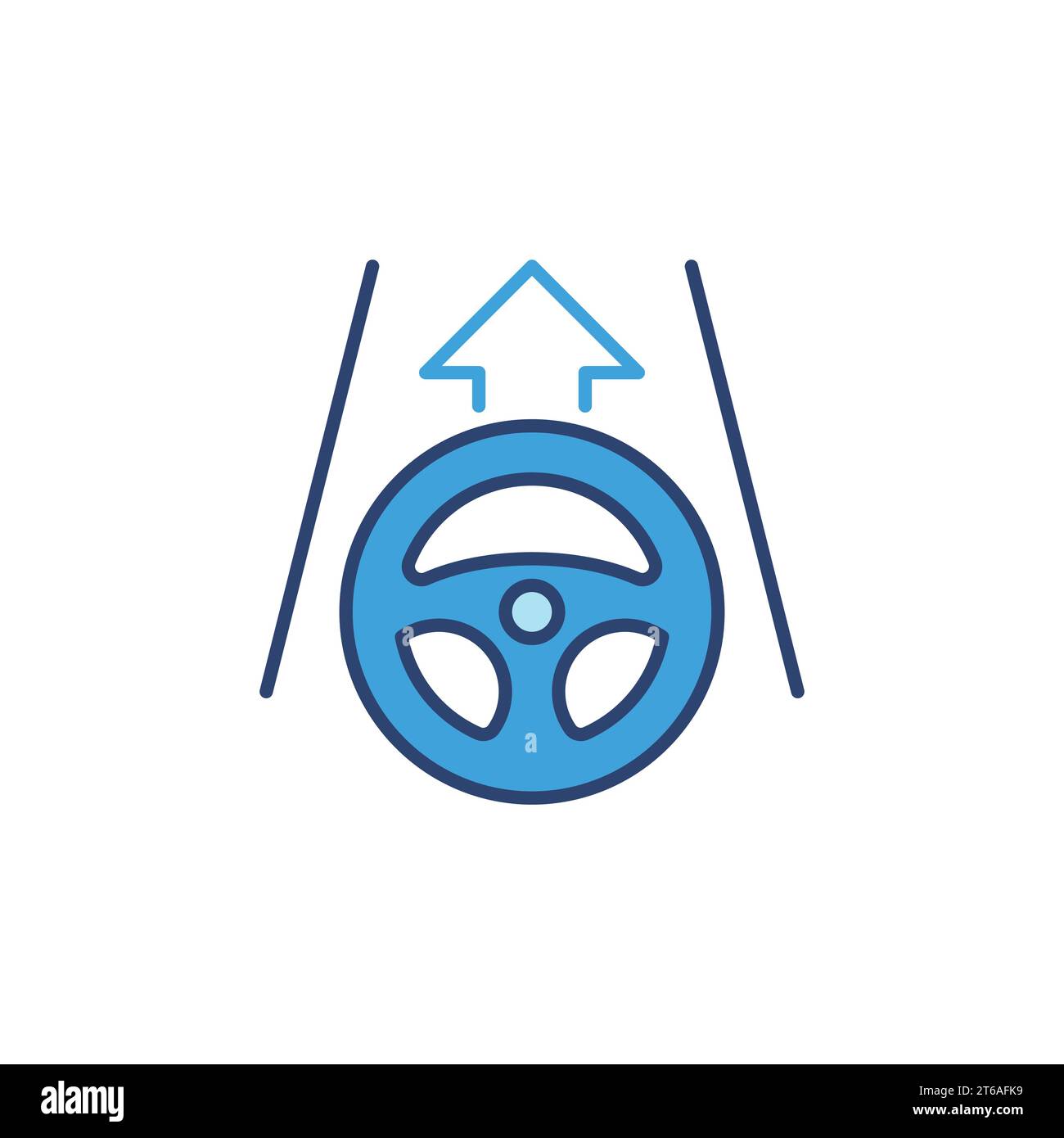 Steering Wheel with Arrow on the Road blue icon - Car Autopilot vector ...