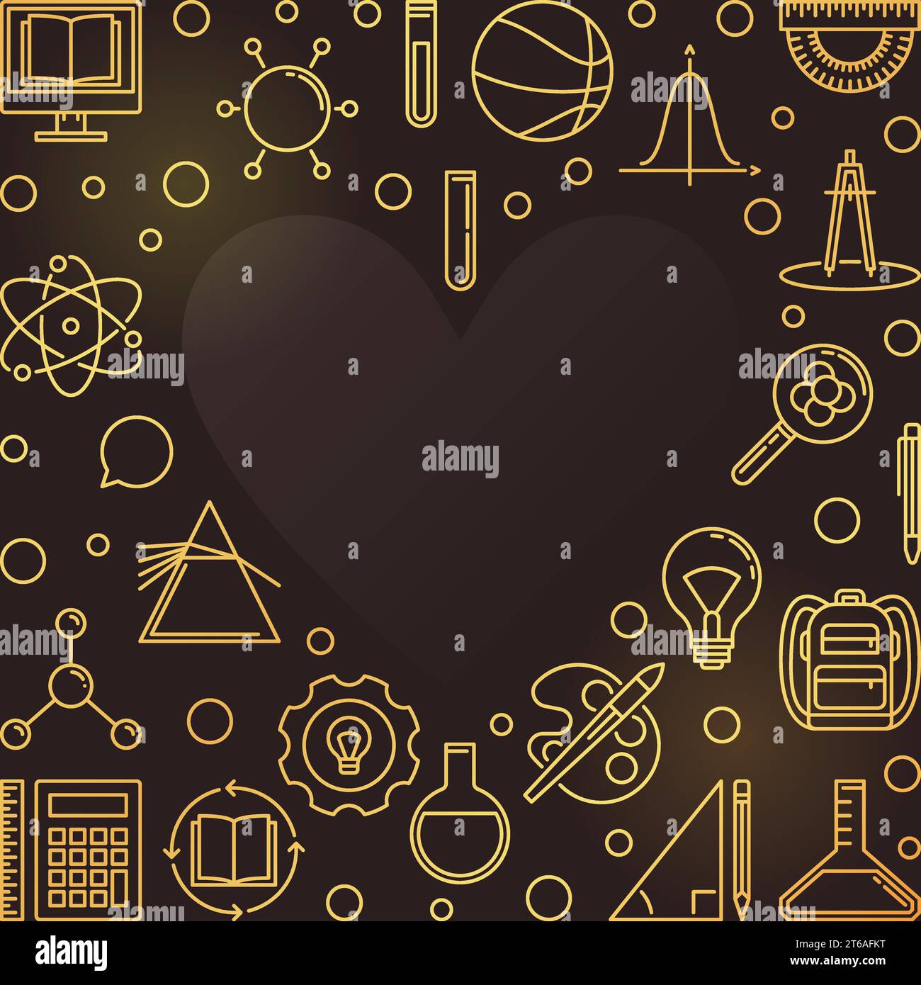 I Love My School Heart vector concept golden linear frame or ...