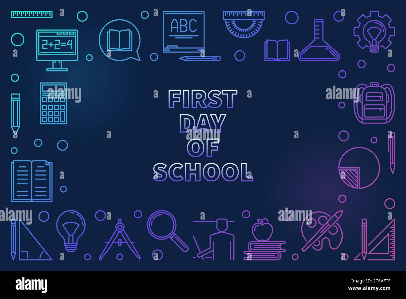 Vector First Day of School concept colored linear horizontal ...