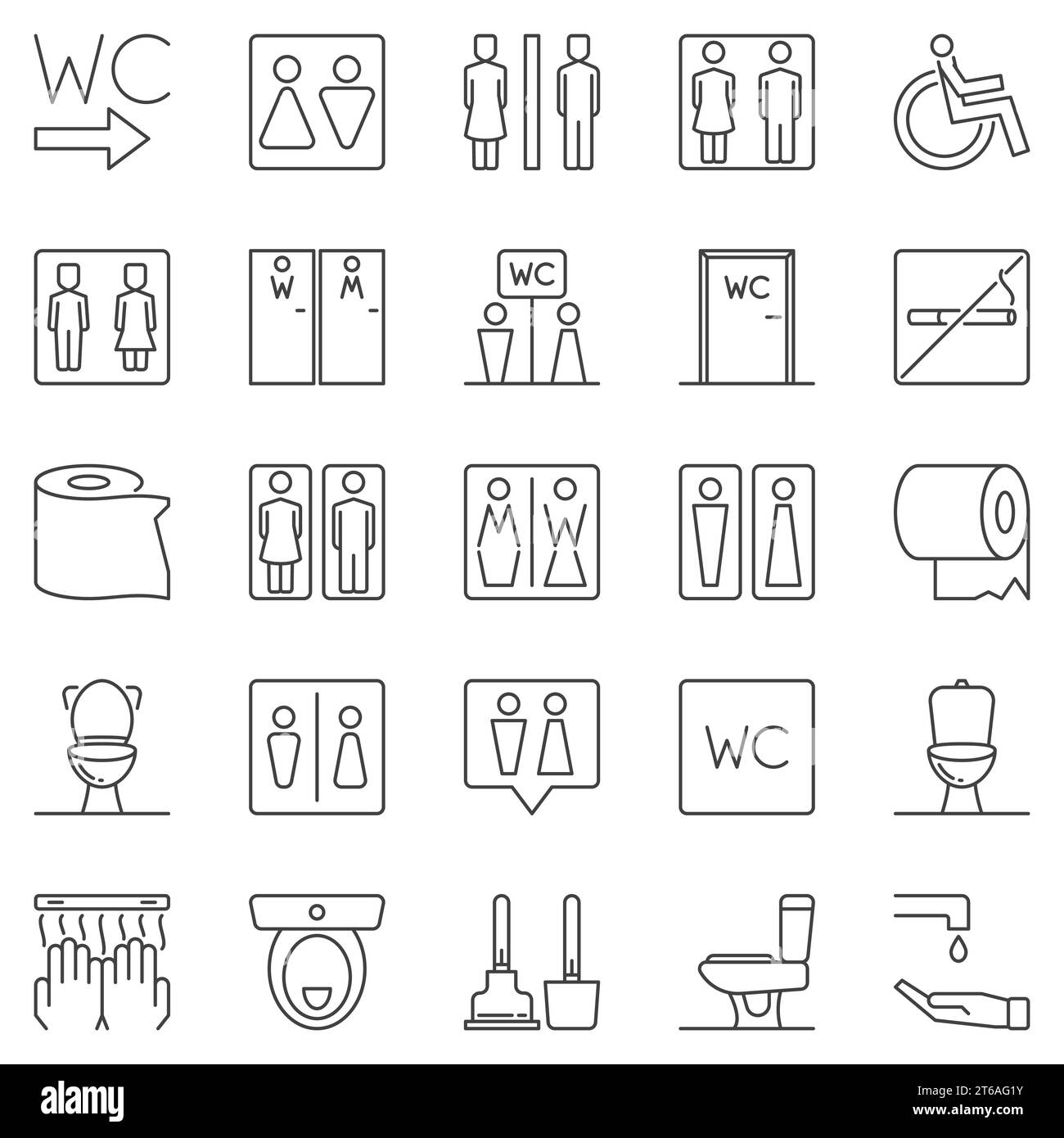WC outline icons set. Vector toilet linear concept symbols Stock Vector ...