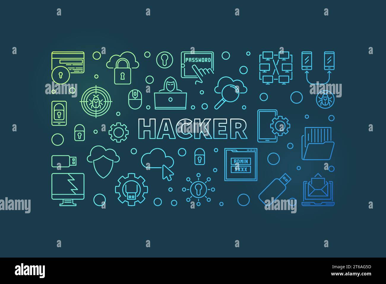 Hacker vector colorful concept thin line horizontal banner or ...