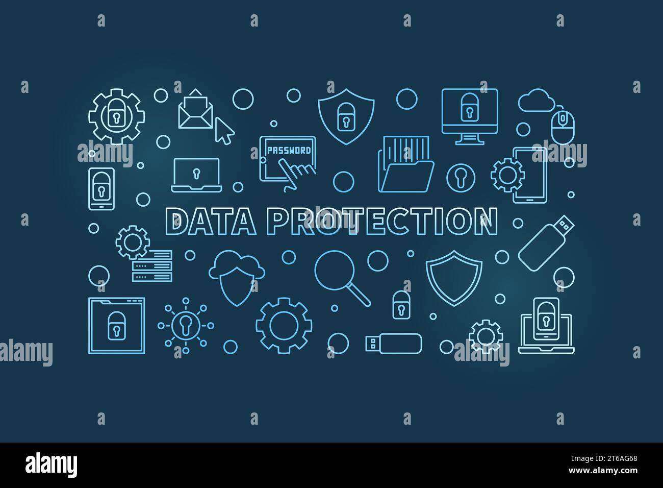 Vector Data Protection concept blue line horizontal illustration or ...