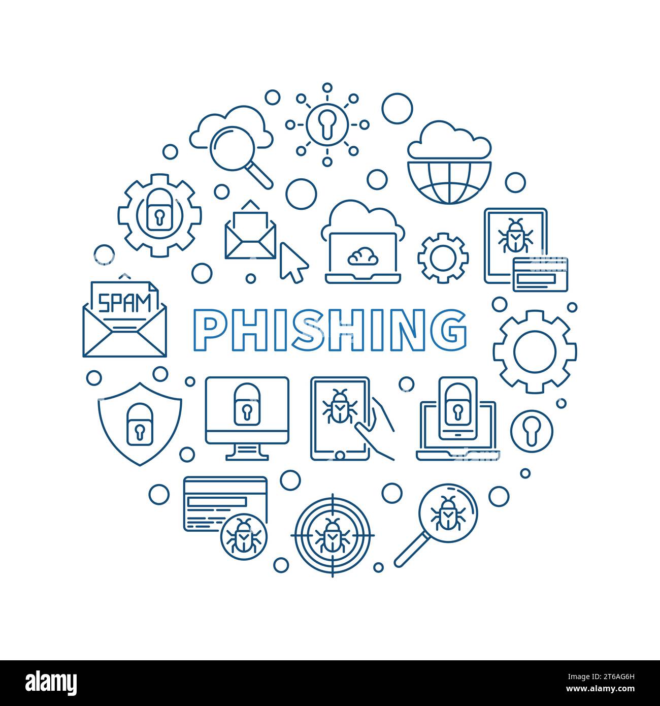 Phishing vector round concept outline simple illustration or banner ...