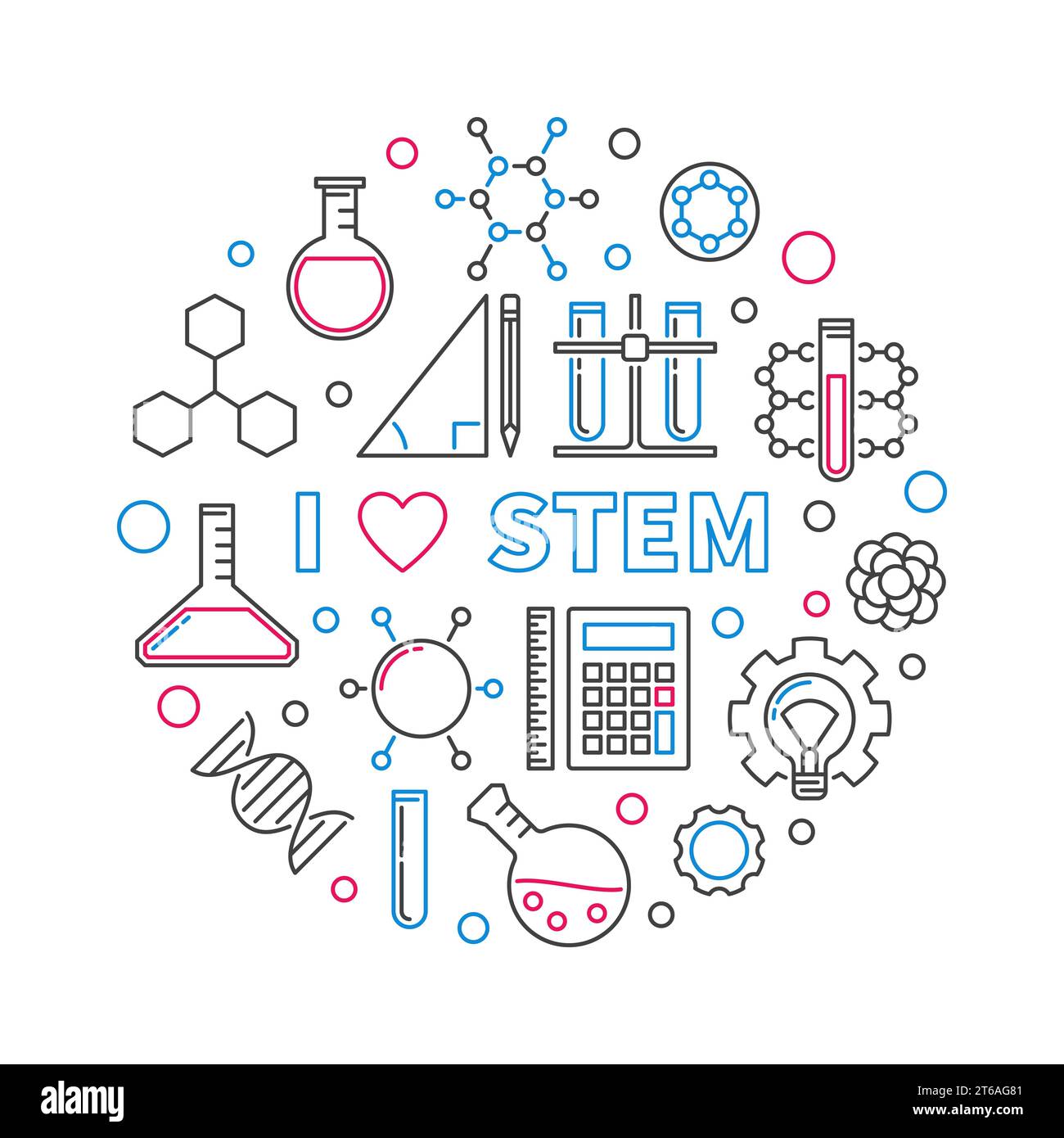 I Love STEM vector creative concept round linear illustration Stock ...