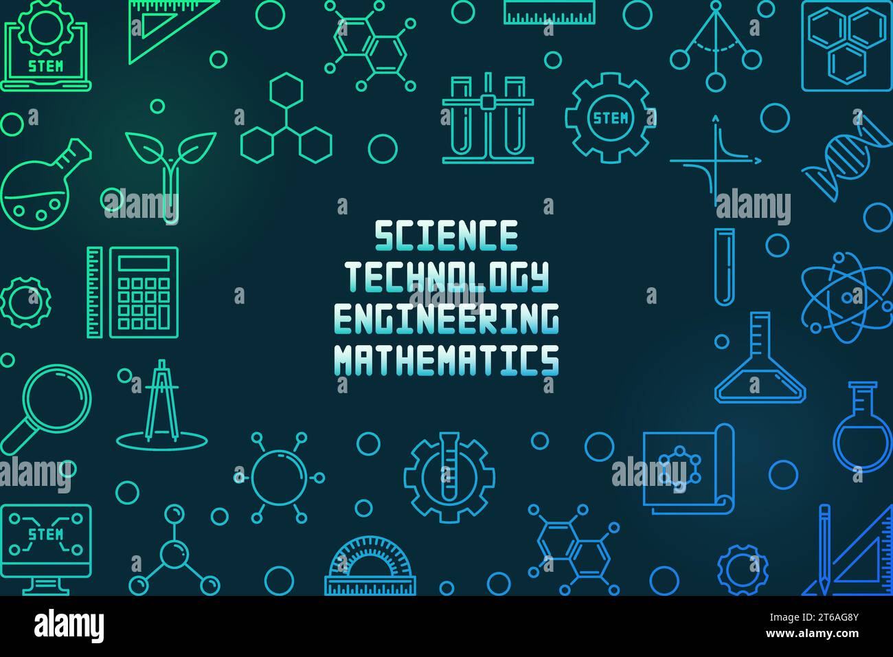Science, Technology, Engineering and Math outline colored horizontal frame - vector STEM concept ...