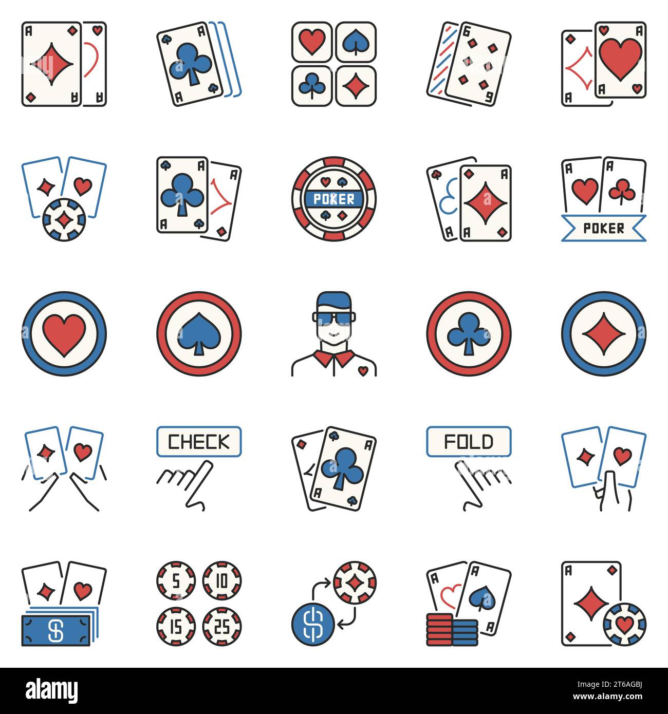Poker colored icons collection. Vector playing cards creative concept ...