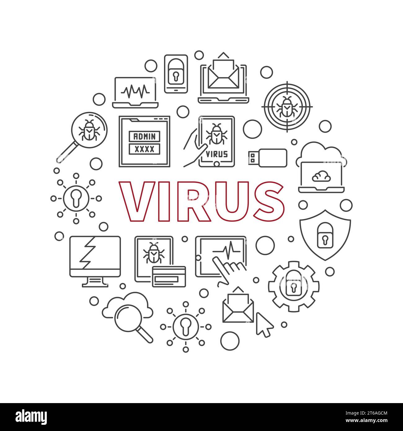 Virus vector round Computer Technology concept illustration in thin ...
