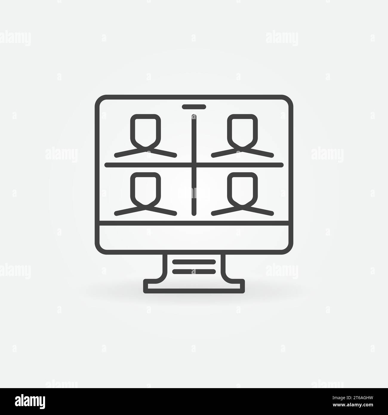 Computer Video Conference outline icon. Vector PC Screen with People ...