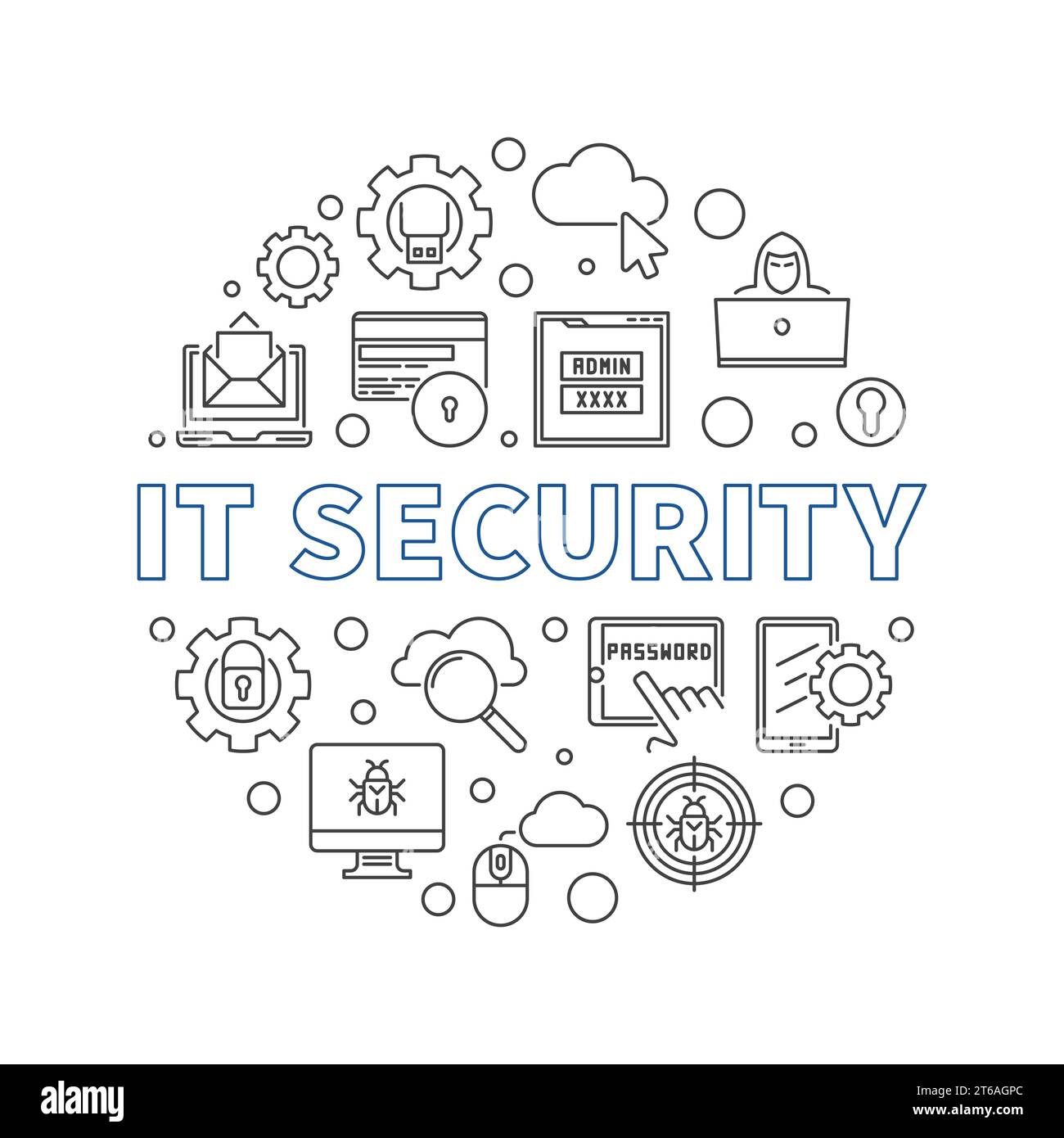 IT Security vector round concept minimal linear illustration or banner ...