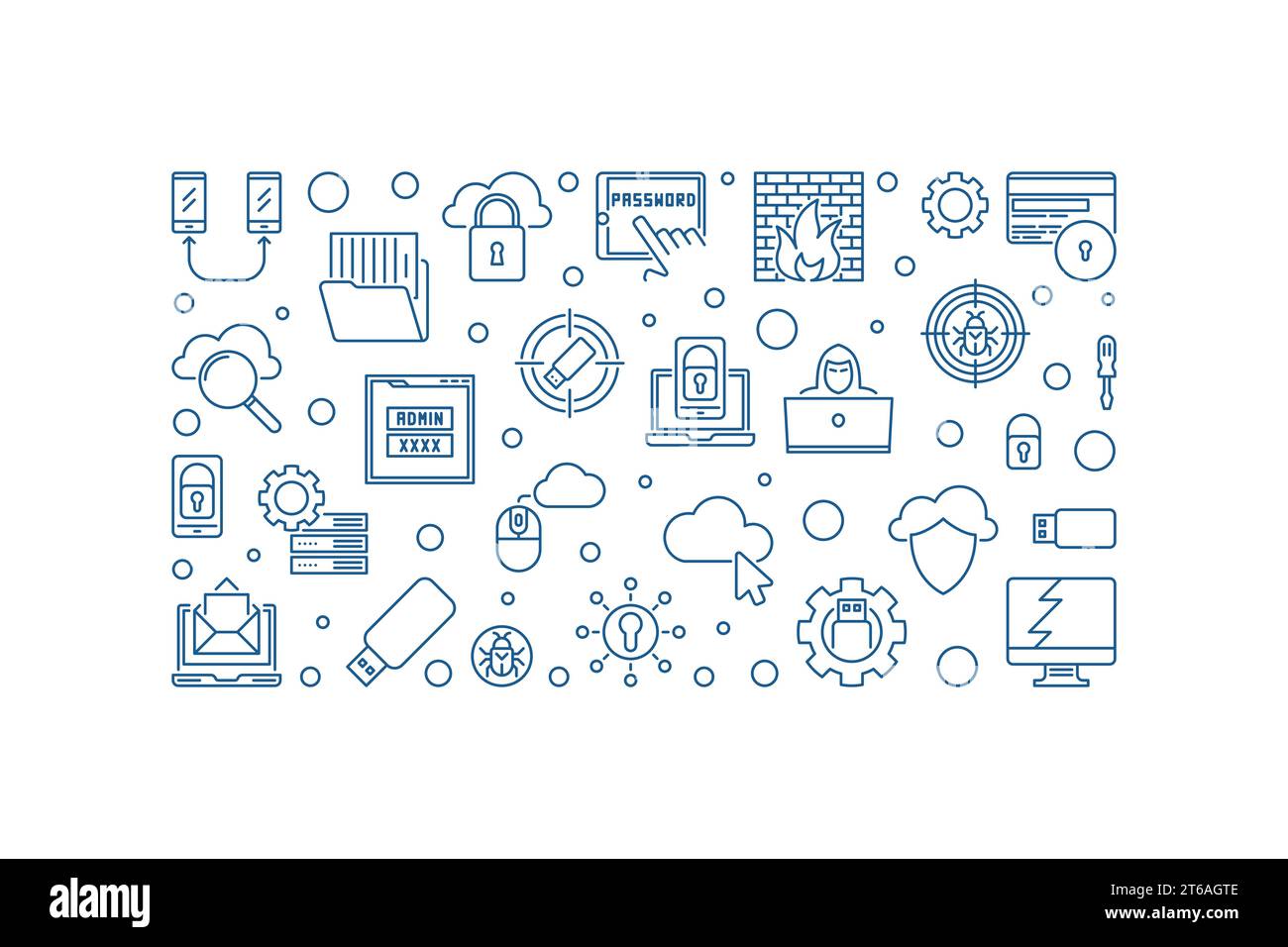 Hacker vector outline simple horizontal illustration. Cybersecurity ...