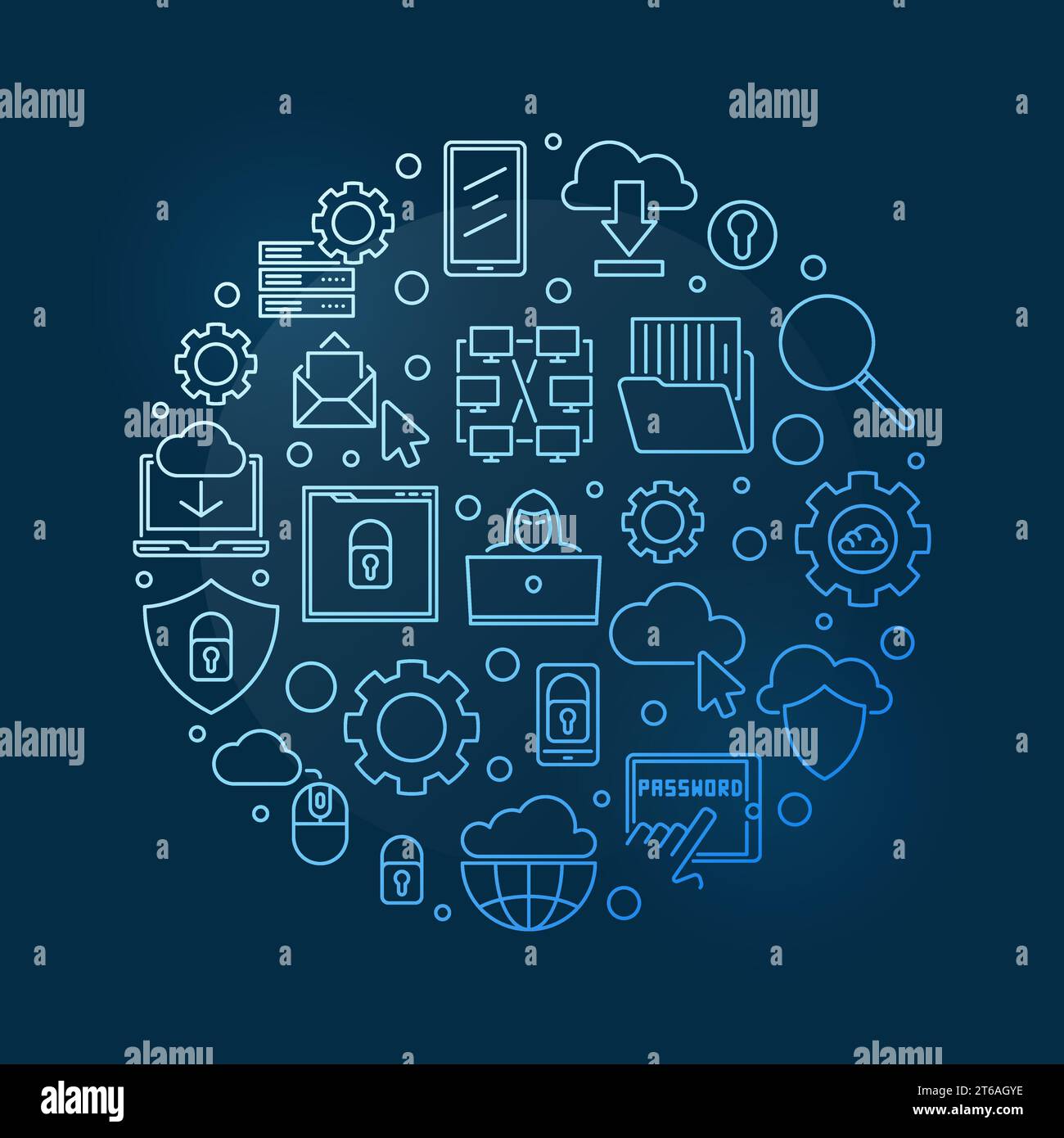 Vector Internet round concept linear blue illustration on dark ...