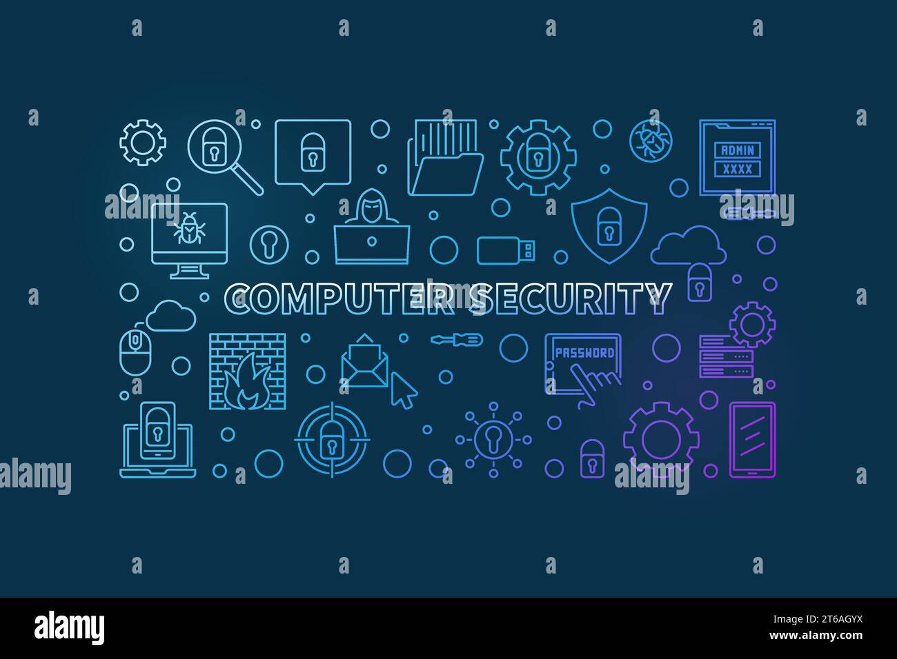 Vector Computer Security concept colorful modern line horizontal ...