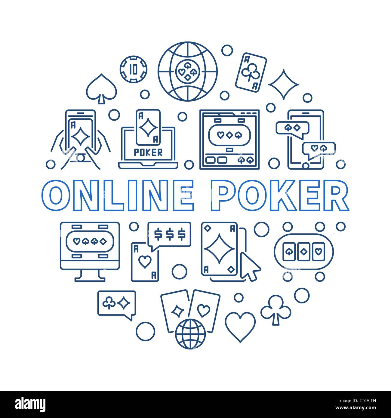 Online Poker vector concept minimal circular illustration in outline ...