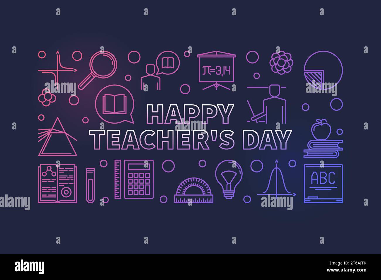 Happy Teachers Day colorful linear horizontal banner. Vector ...