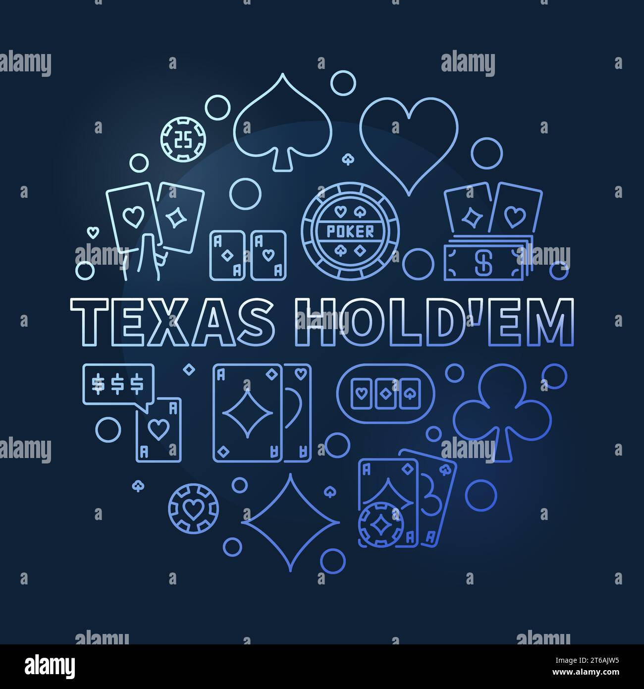 Vector Texas Holdem round blue illustration. Poker Card Game circular ...
