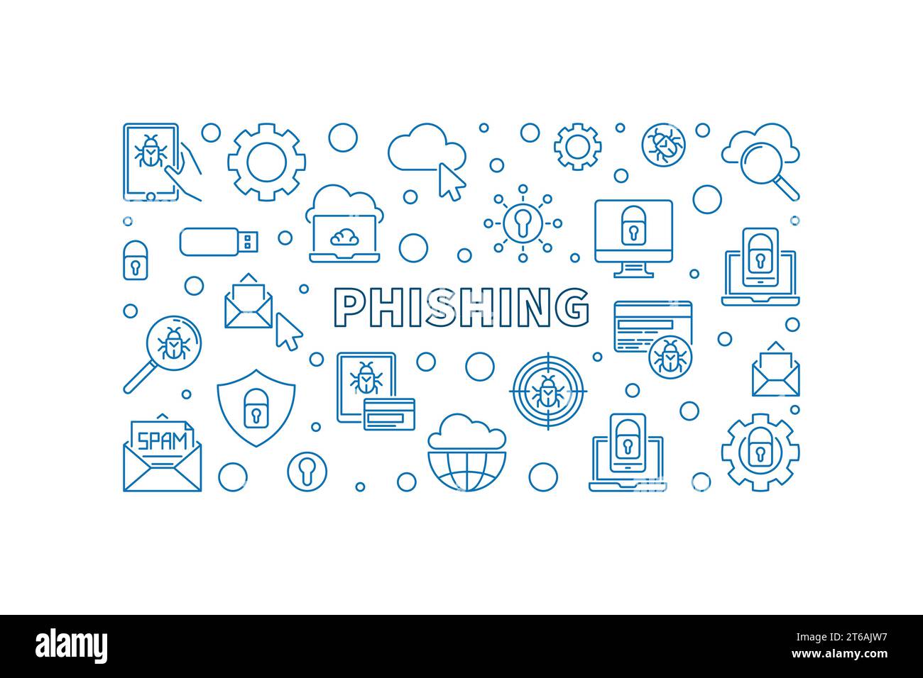 Phishing vector concept outline horizontal illustration or banner Stock ...