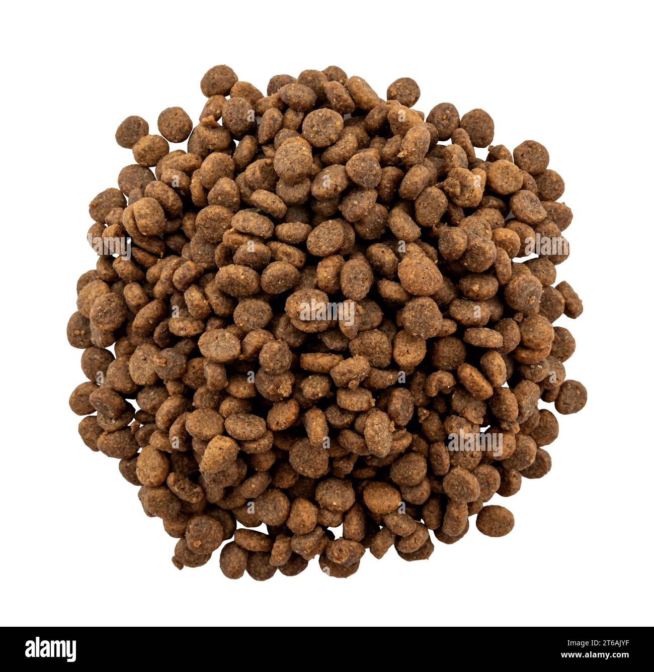 A slide of dry dog food on a white background. Food for dogs and cats ...