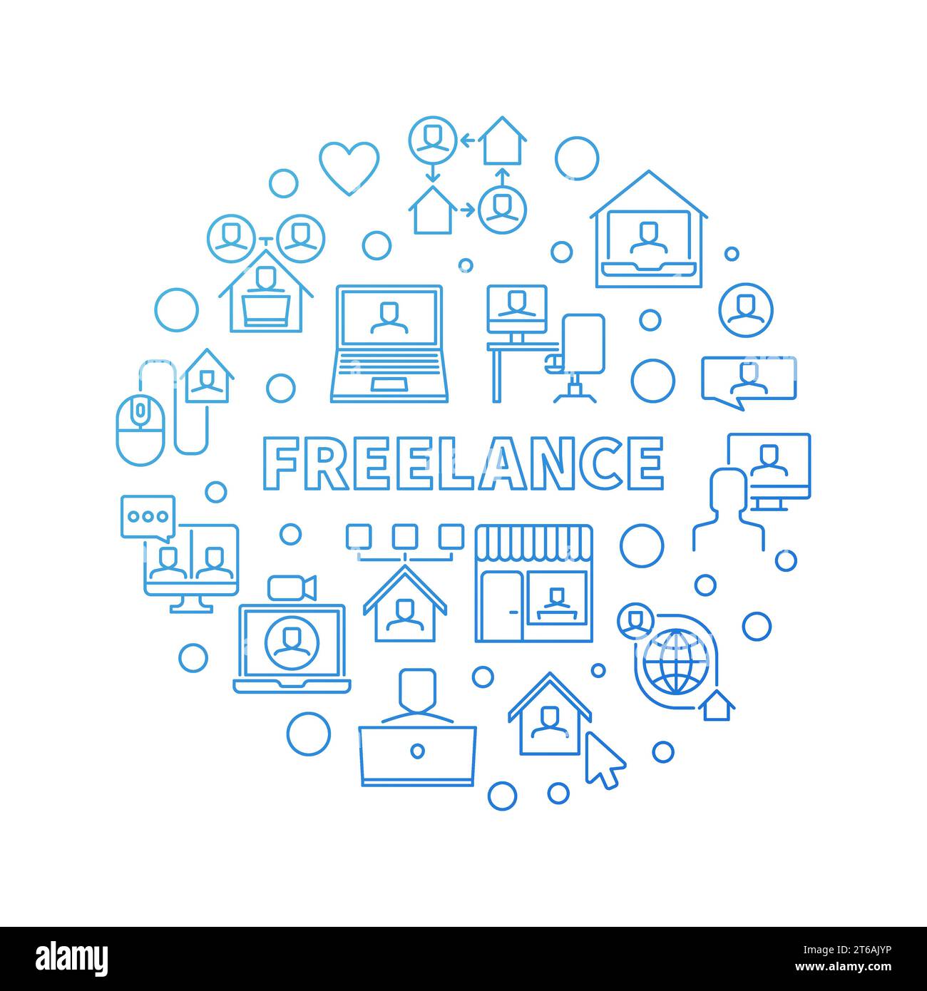 Vector Freelance concept round blue line illustration on white ...