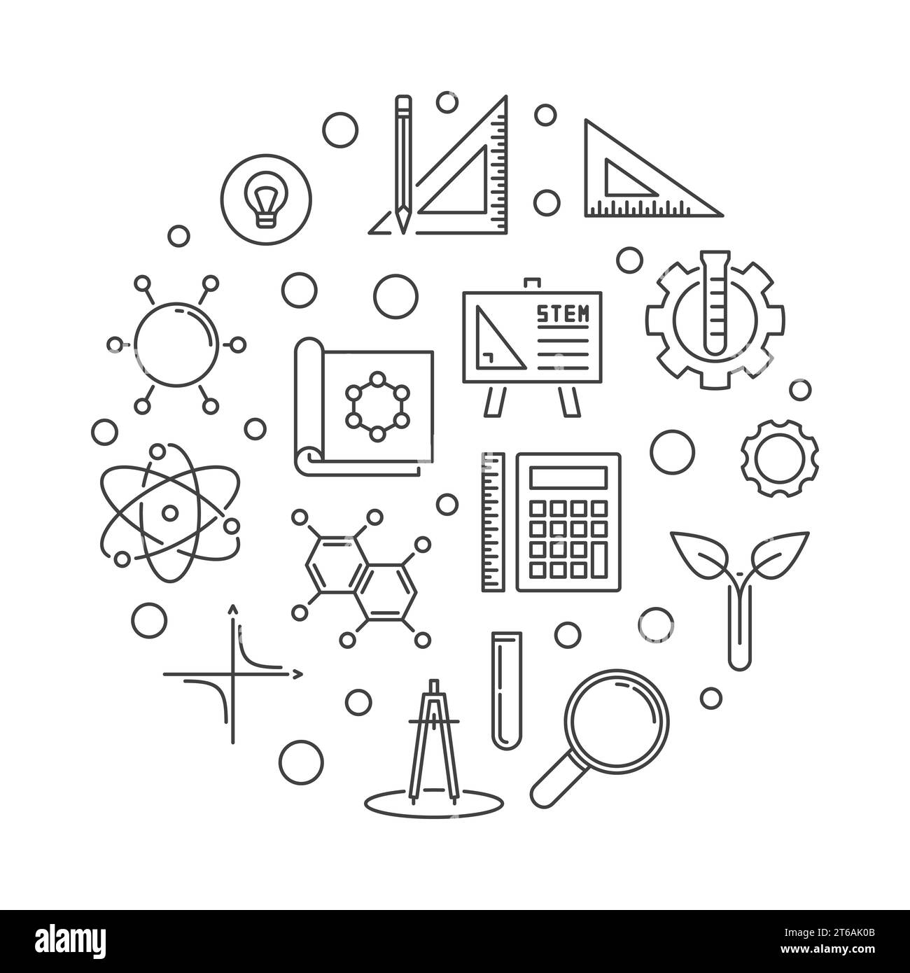 Vector STEM concept simple round illustration in thin line style on ...