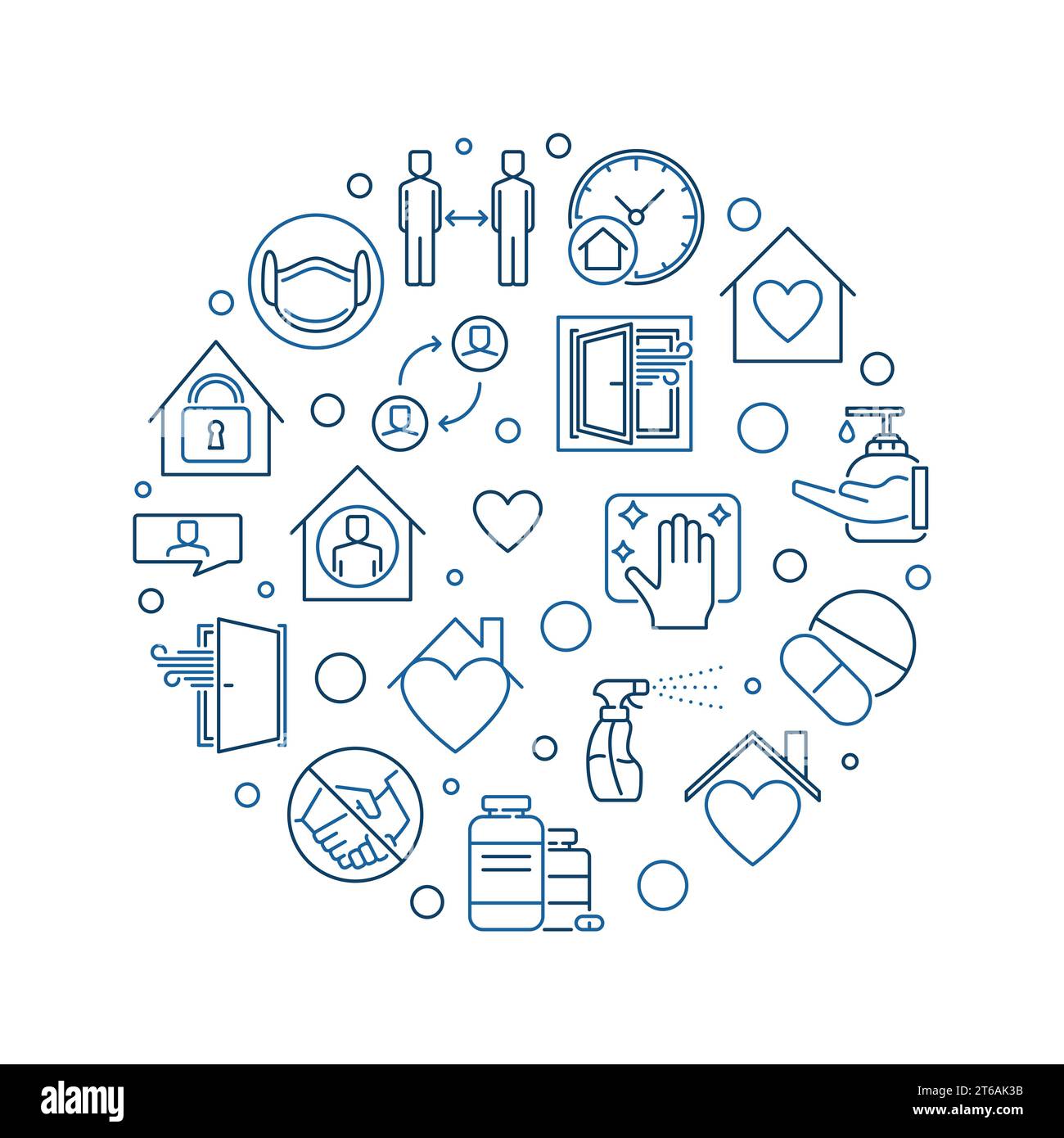 Quarantine and Self Isolation vector concept round illustration in ...