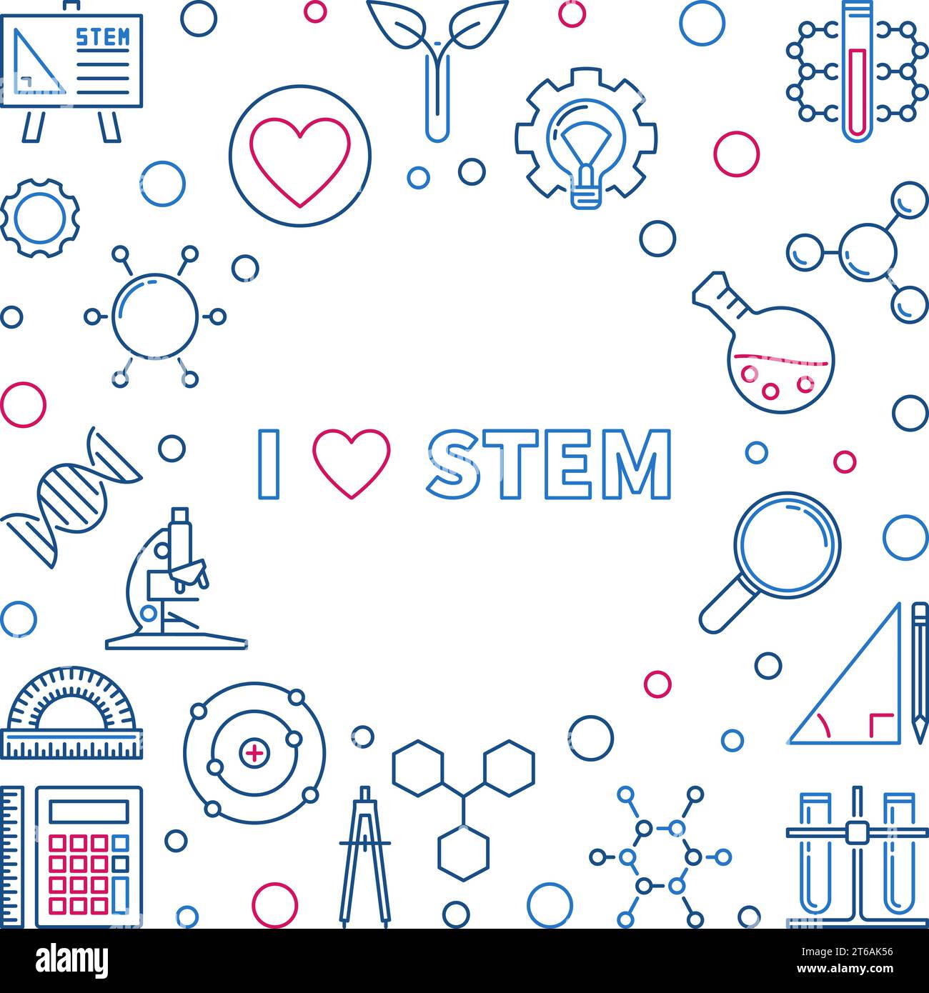 I Love STEM vector concept creative illustration or frame in thin line ...
