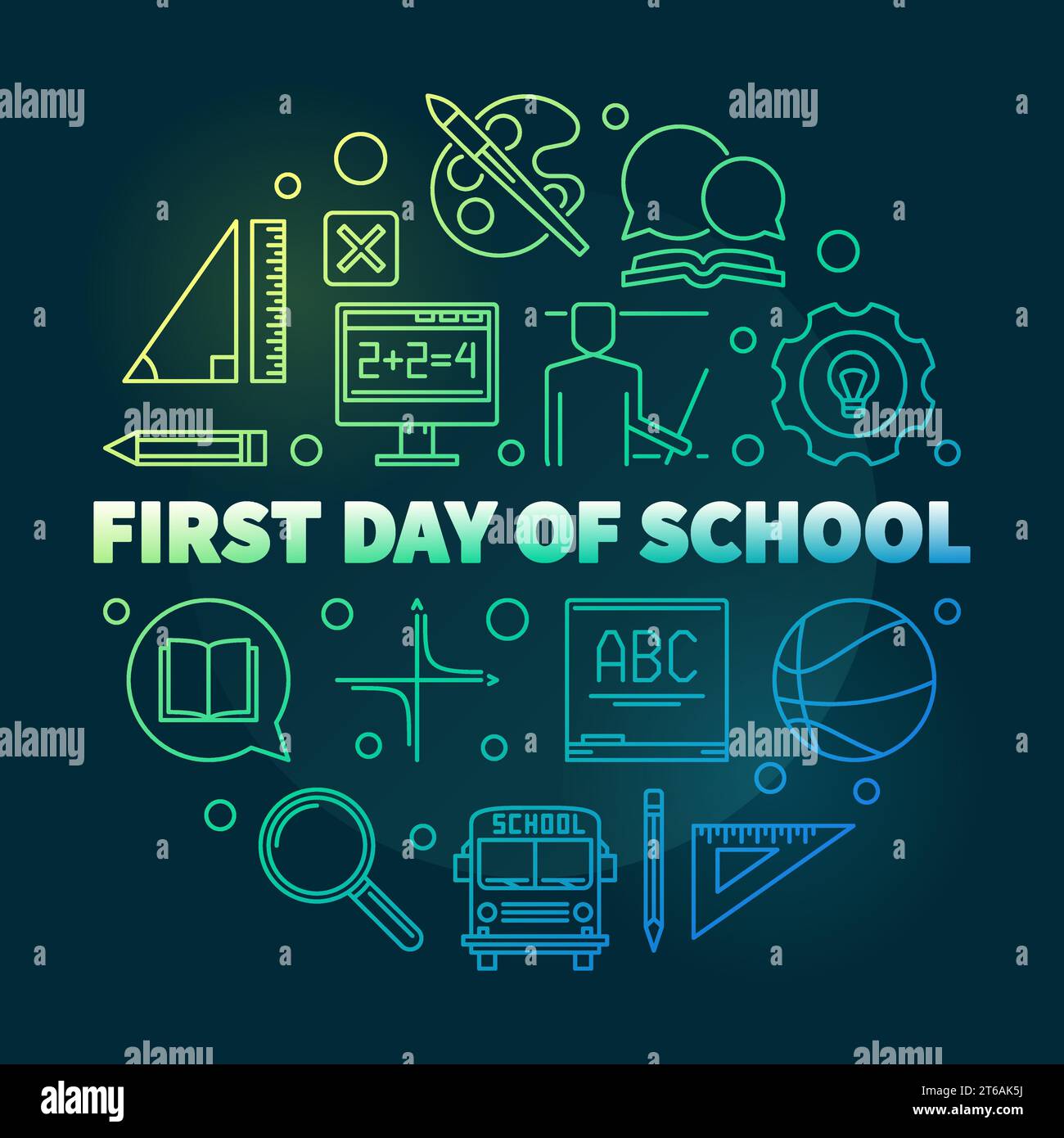 First Day of School vector concept round modern bright linear ...