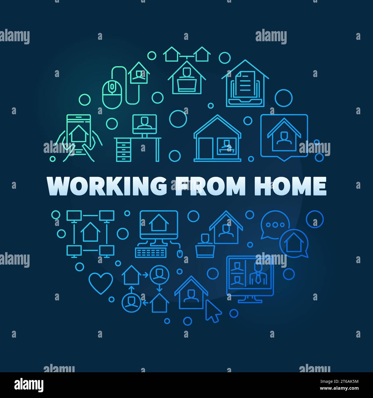 Vector Working From Home concept circular colorful line illustration on ...