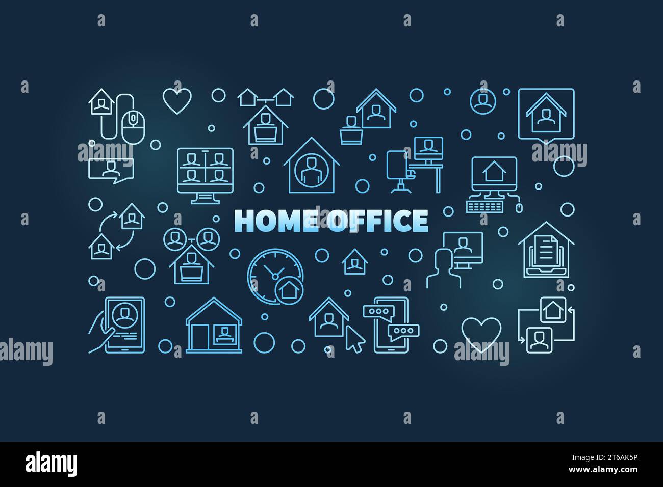 Home Office outline vector blue concept horizontal banner or ...