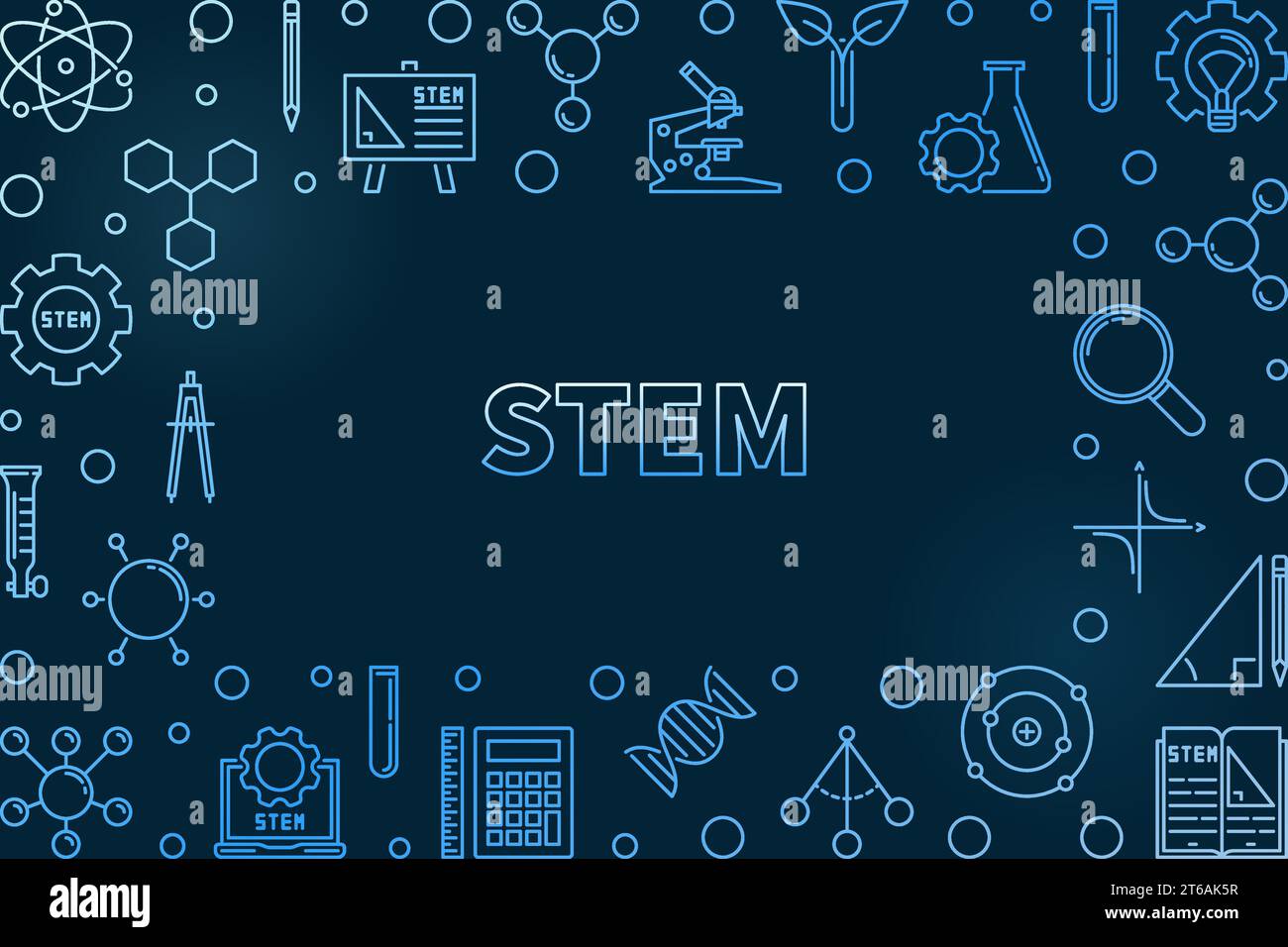 Stem Concept Horizontal Outline Blue Frame Vector Science Technology Engineering And