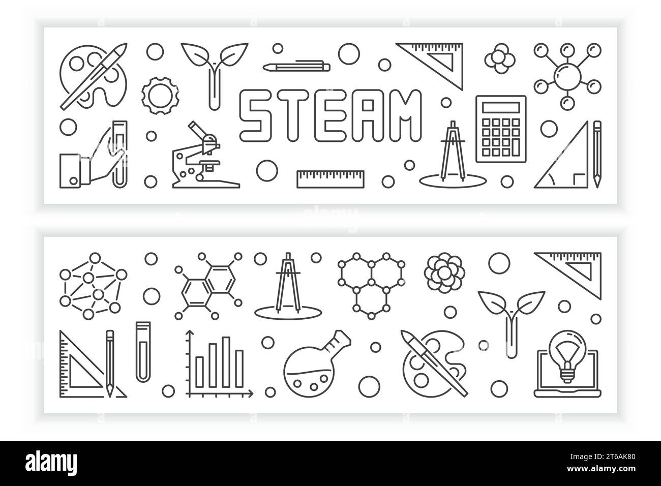 STEAM vector concept modern horizontal banners in thin line style on ...