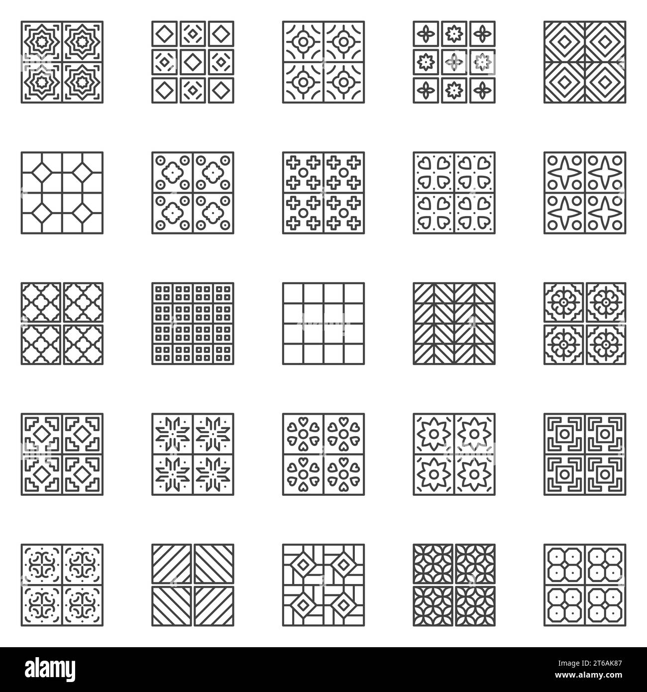 Tile vector outline icons set - ceramic floor and wall tiles linear ...