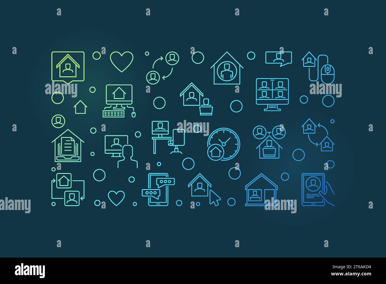 Vector Home Office linear vector colorful concept horizontal banner or ...